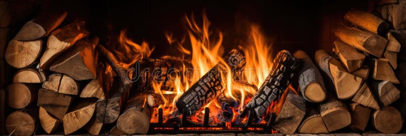 The Art of Burning Logs in a Fireplace Stock Illustration ...