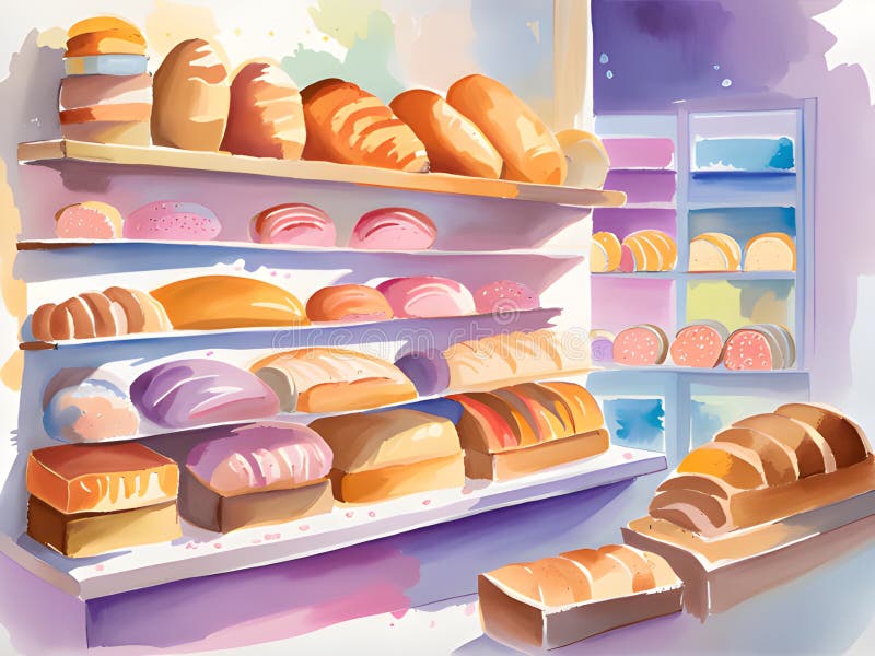 Art Cartoon Bakery Shop Interior Stock Illustration - Illustration of ...