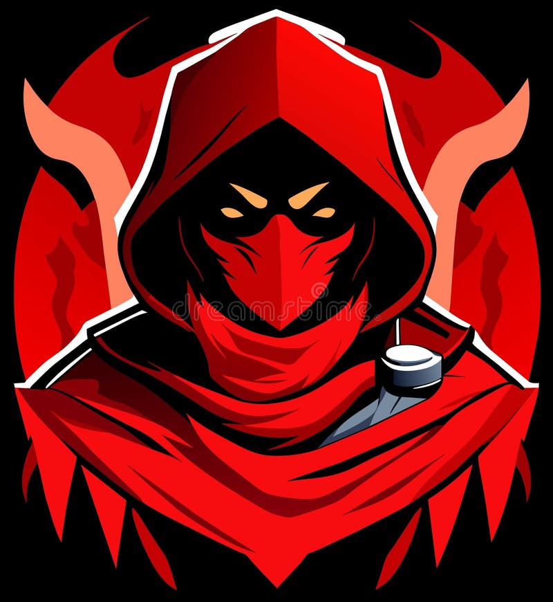 Cartoon Illustration of a Devil in a Red Hat on Black Background Stock ...