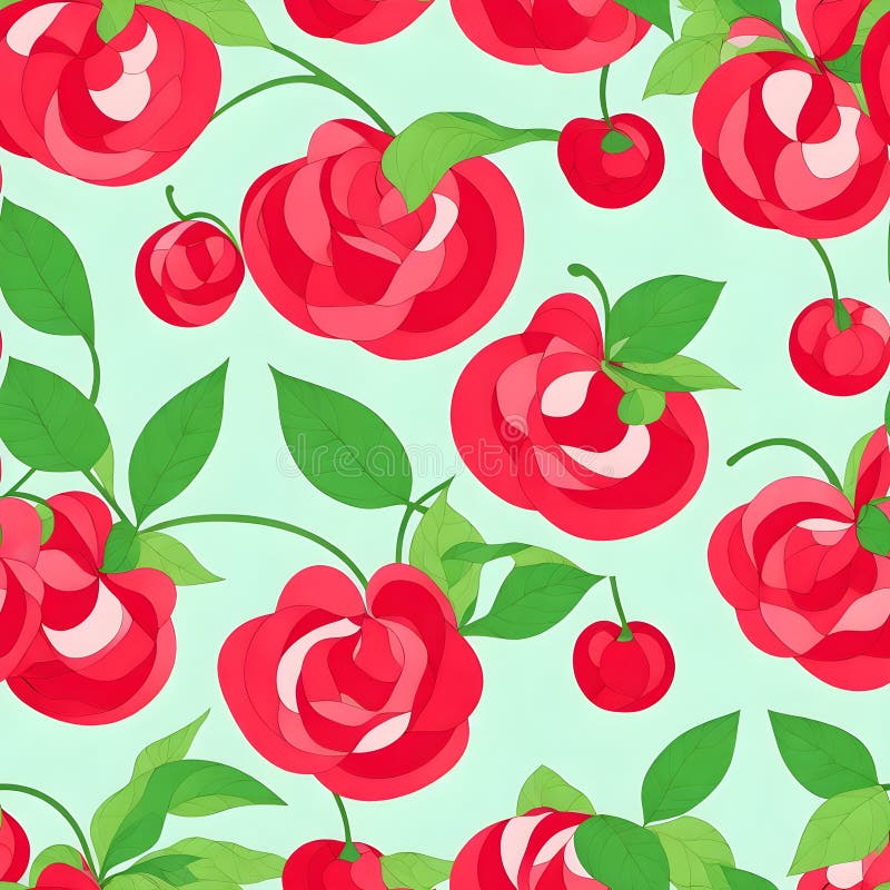 Art of Cherry Design on Blue Background. Stock Illustration ...