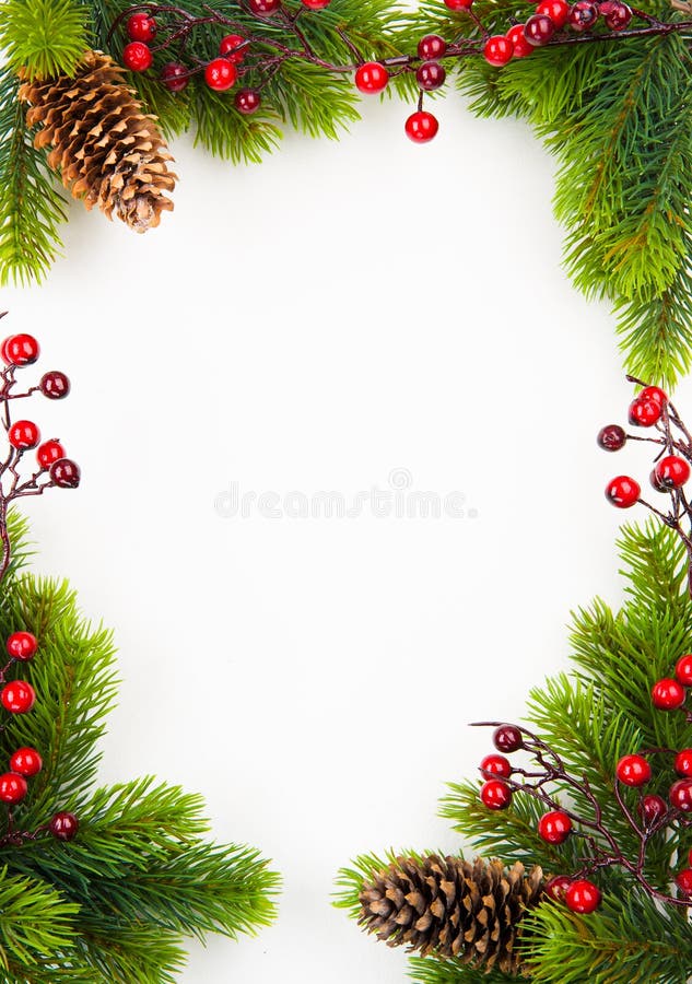 Art Christmas Frame with Fir and Holly Berry Stock Photo - Image of ...