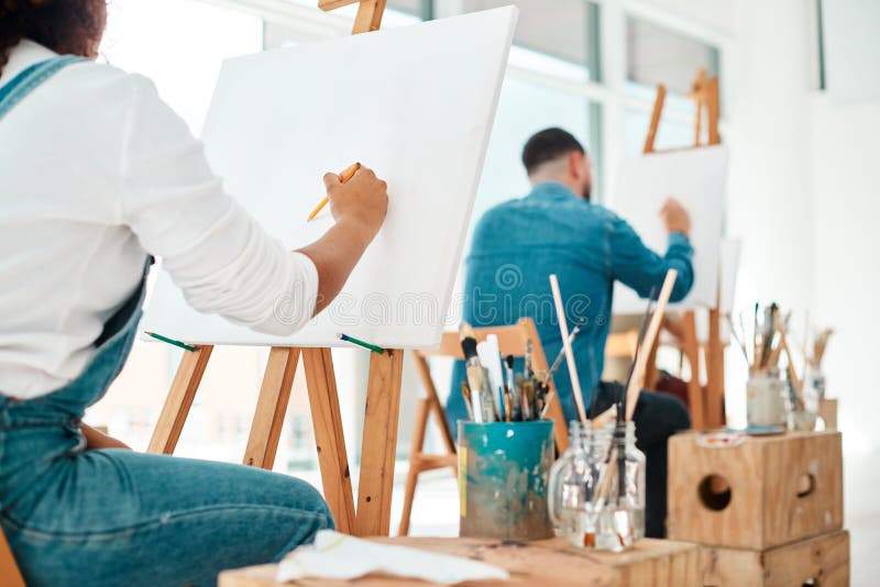 Art Class, Canvas and Painting with People in Studio for Education ...