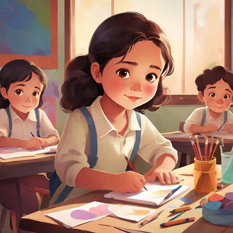 Art Class with Creative Students Stock Illustration - Illustration of ...