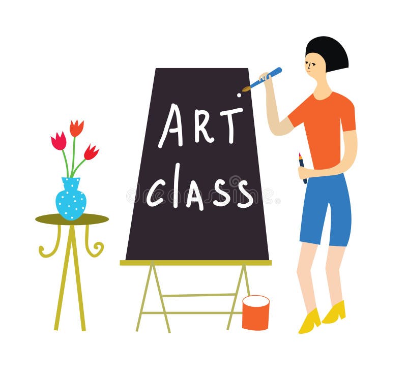 Art Class Illustration with a Teacher and Tools Stock Vector ...