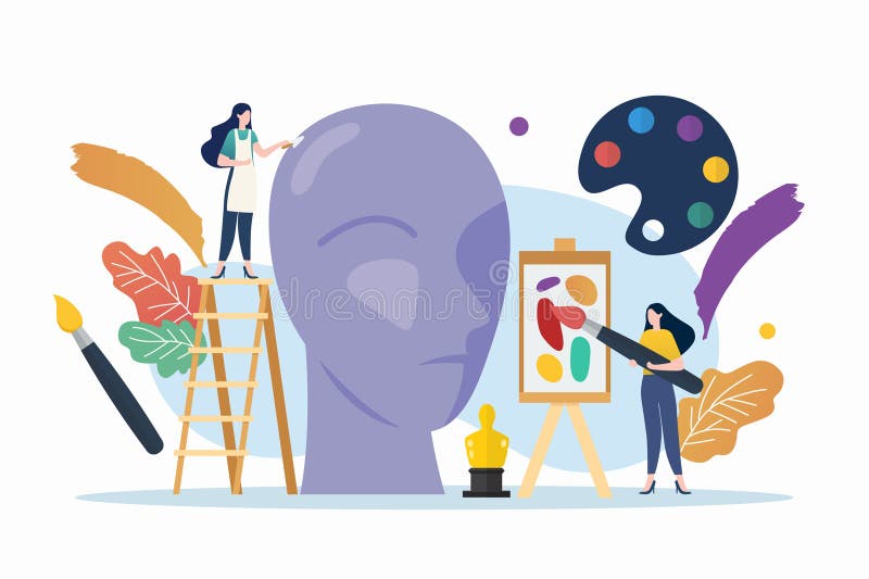 Art Class Scene with Miniature People. Art School Subject Stock Vector ...