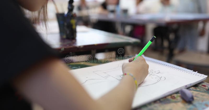 Art Class at School and Art Student Draws in Studio Stock Video - Video ...