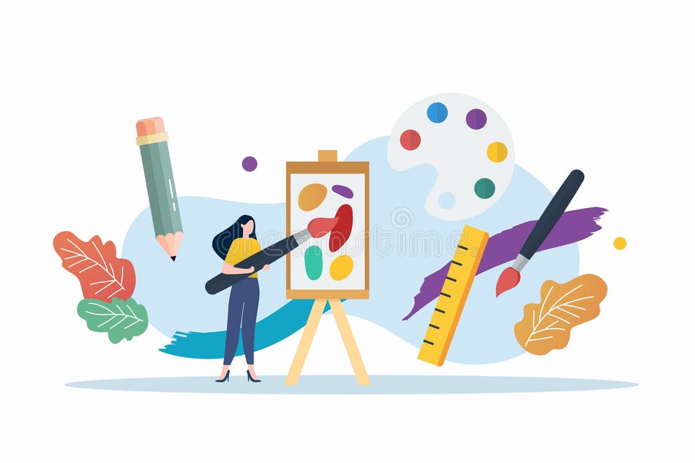 Art Class Subject with Miniature People Stock Vector - Illustration of ...