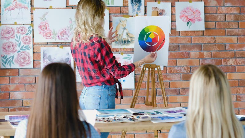 Art Classes Education Teacher Explain Color Wheel Stock Footage - Video ...