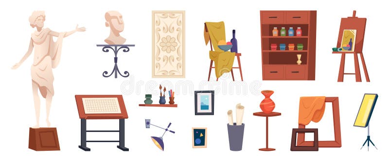 Art Classroom. Artists Studio Tools Easel Brushes Canvas Lamp for ...