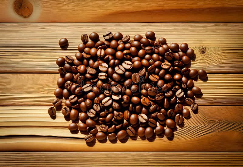 The Art of Coffee Beans on Rustic Oak Stock Illustration - Illustration ...
