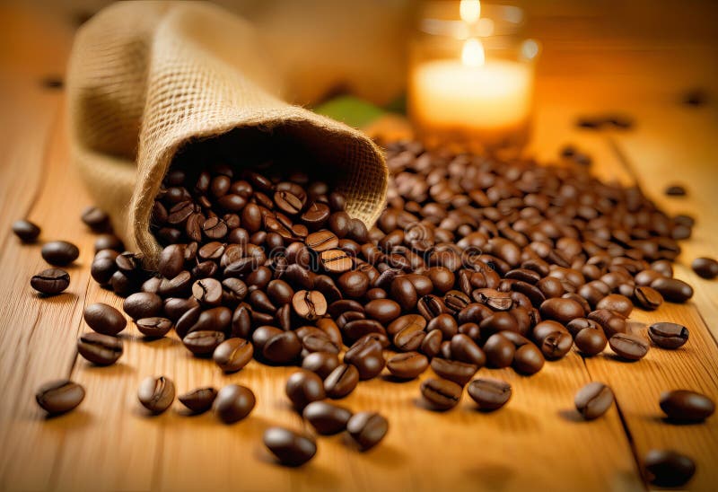 The Art of Coffee Beans on Rustic Oak Stock Illustration - Illustration ...