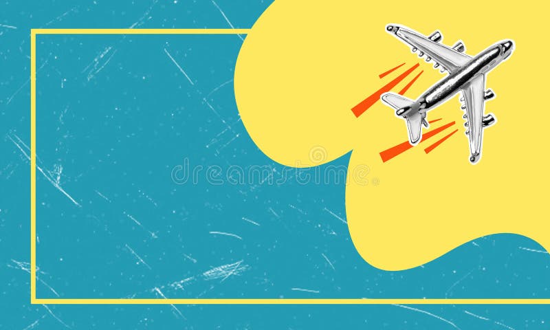 Art Collage, Airplane on Blue Background with Space for Text Stock ...