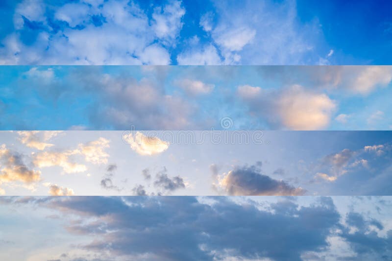 The Art Collage of the Different Shades of the Blue Sky and the Fluffy ...