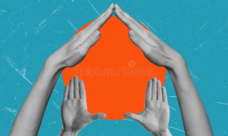 Art Collage, Female Hands in the Shape of a House Stock Photo - Image ...