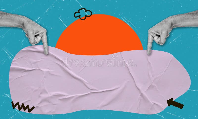 Art Collage, Fingers Pointing To the Message Bubble for Text Stock ...