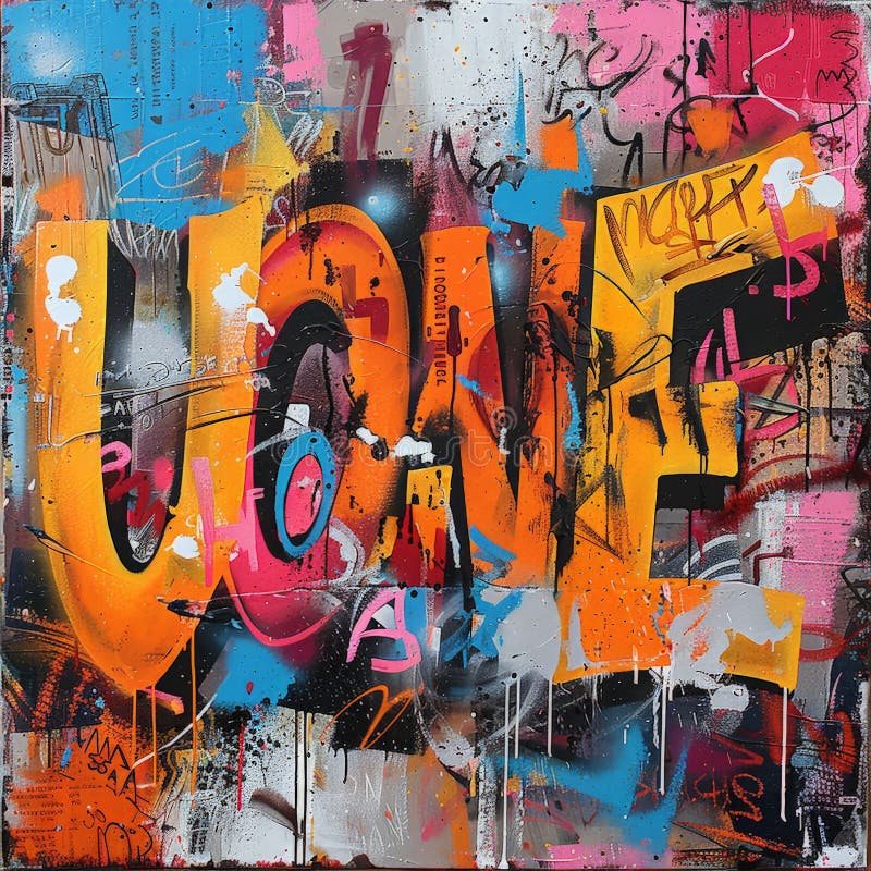 Art Collage with Graffiti Writing Stock Illustration - Illustration of ...