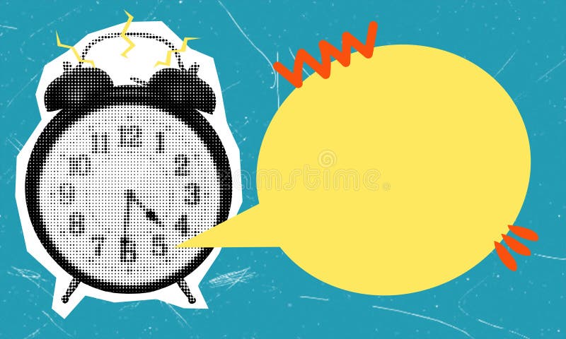 Art Collage, Grayscale Alarm Clock with a Message Bubble Stock ...
