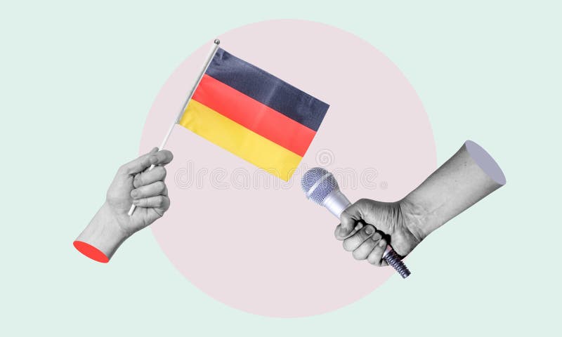Art Collage, Collage of a Hand Holding the German Flag, Microphone in ...