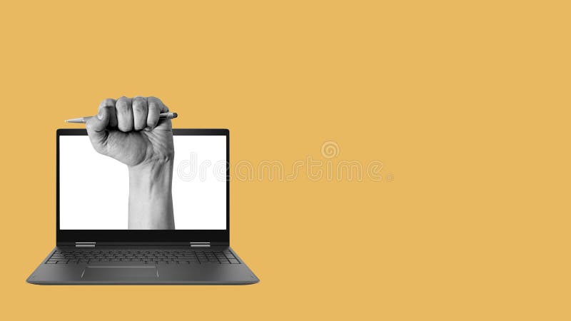 Art Collage, Hand from a Notebook with a Pen, Journalist Writing an ...