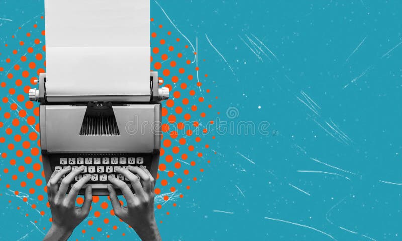 Art Collage, Hand-typed on a Typewriter on a Blue Background with Copy ...