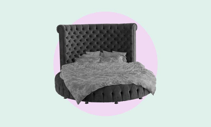 Art Collage, Large and Round Bed on a Light Background Stock ...