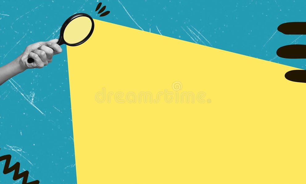 Art Collage, Magnifying Glass in Hands of Man, Light Falls from ...