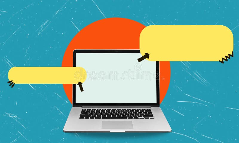 Art Collage, Modern Art Collage Featuring a Laptop and Message Bubble ...