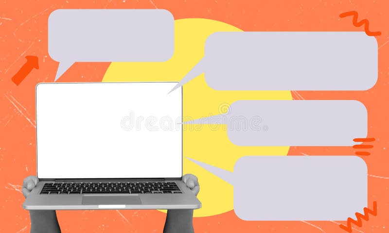 Art Collage, Modern Art Collage Featuring a Laptop with Message Bubbles ...