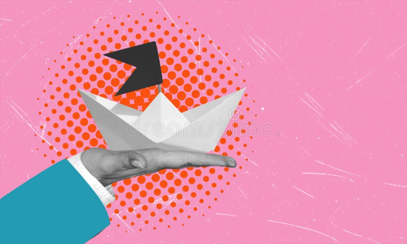 Art Collage, Modern Art Collage Featuring a Paper Ship in Hand Stock ...