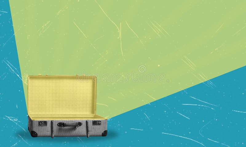 Art Collage, Open Suitcase, Light from Suitcase for Advertisement or ...