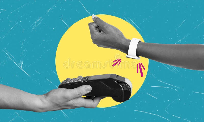 Art Collage, Payment through the Clock by Payment Terminal Stock Image ...