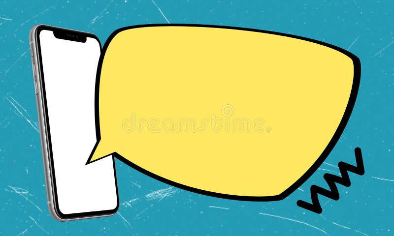 Art Collage, Phone and Message Bubble on Blue Background Stock Image ...