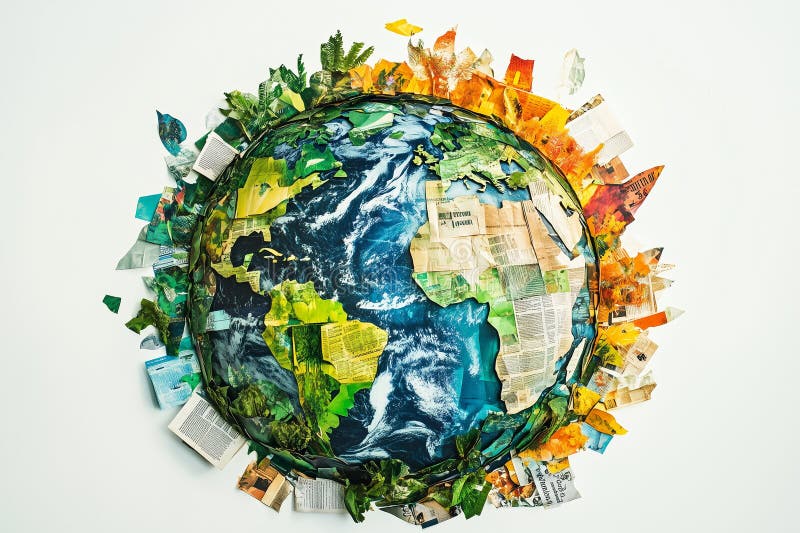 Art Collage Style Banner with a Close-up Globe. Generated by Artificial ...