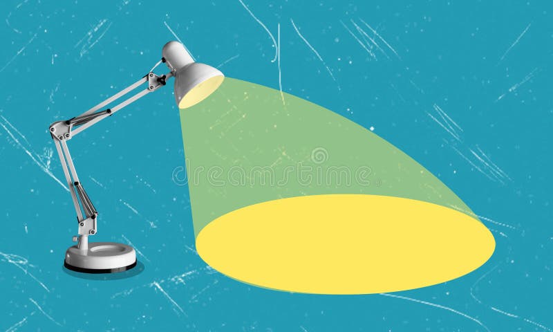 Art Collage, Table Lamp Shining on a Blue Background, Copying Spaces ...