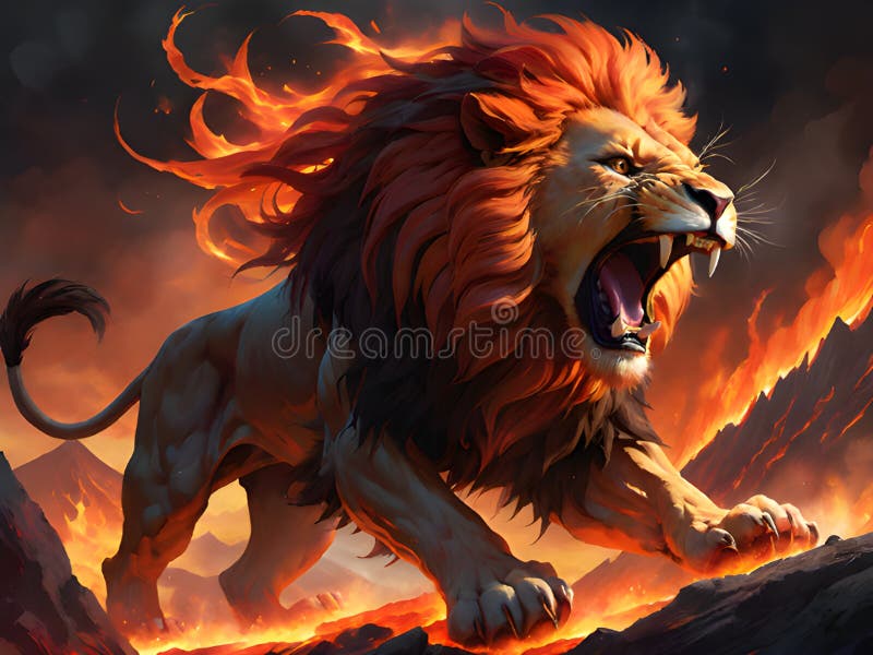 Art Color of Fire Lion on the Mountain Stock Illustration ...