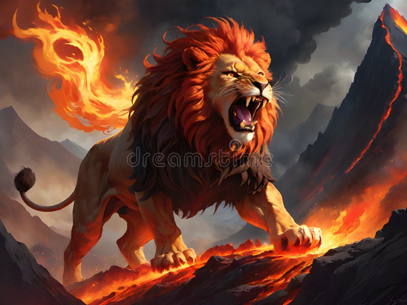Art Color of Fire Lion on the Mountain Stock Illustration ...