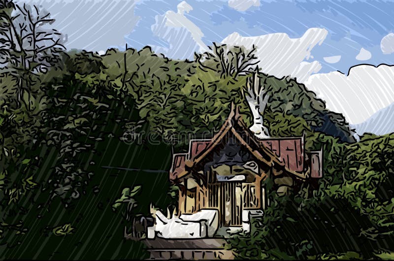 Color of Temple in Forest Background Stock Illustration - Illustration ...