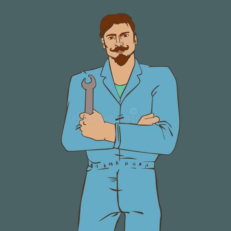 Art of Cool Man Auto Mechanic. Hipster Vector Illustration Stock Vector ...