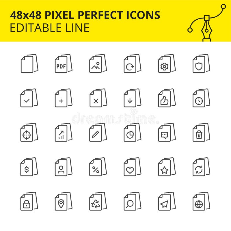 Icons of Files, Document Flow and Interaction with Them Stock ...