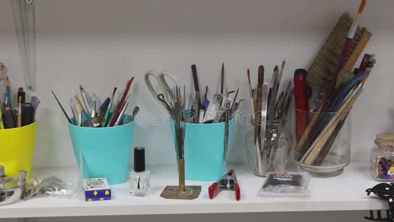 Art Craft Shelf Tools stock footage. Video of pots, design - 253205992