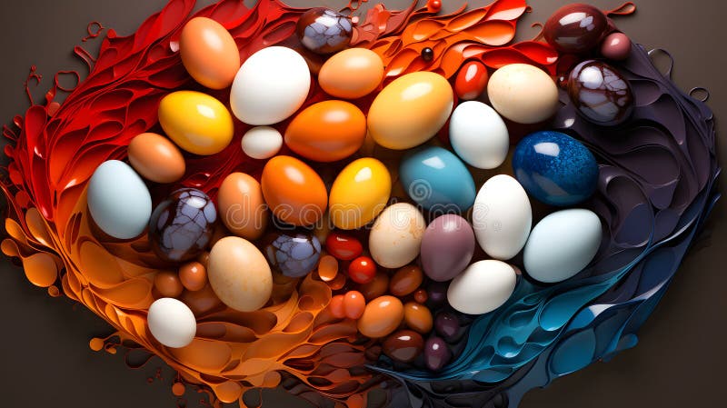 Art Creative Composition of Colored Decorative Chicken Eggs. Creative ...