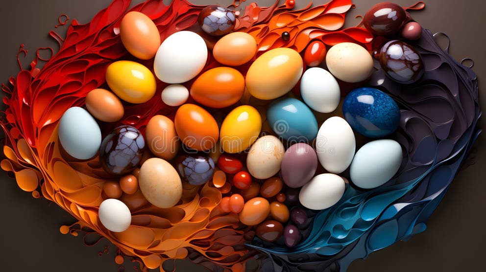 Art Creative Composition of Colored Decorative Chicken Eggs. Creative ...