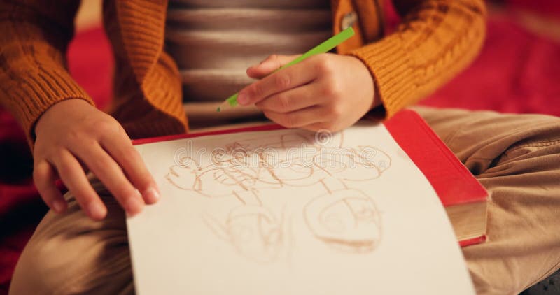 Art, Creative and Education with Hands on Child Drawing on Paper in ...