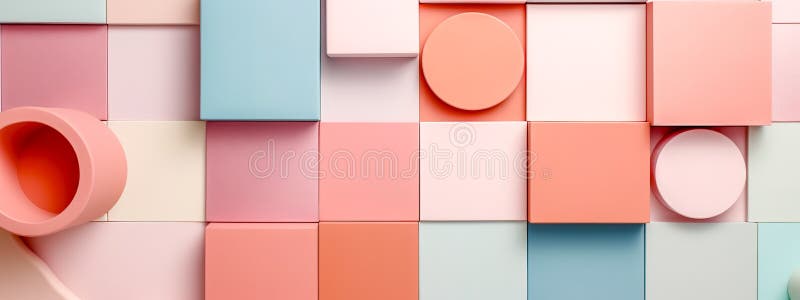 Art Creative Geometric Boxes and Cylinders in Pastel Colors, Banner ...