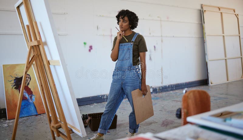 Art, Creative and Painter Thinking of Idea on Canvas while Working on ...