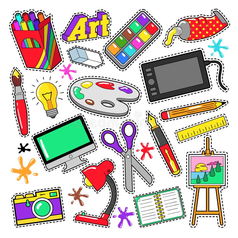 Art Creativity Badges, Stickers, Patches with Paints and Design Tools ...