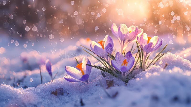 Art Crocus Flowers in Snow stock illustration. Illustration of nature ...