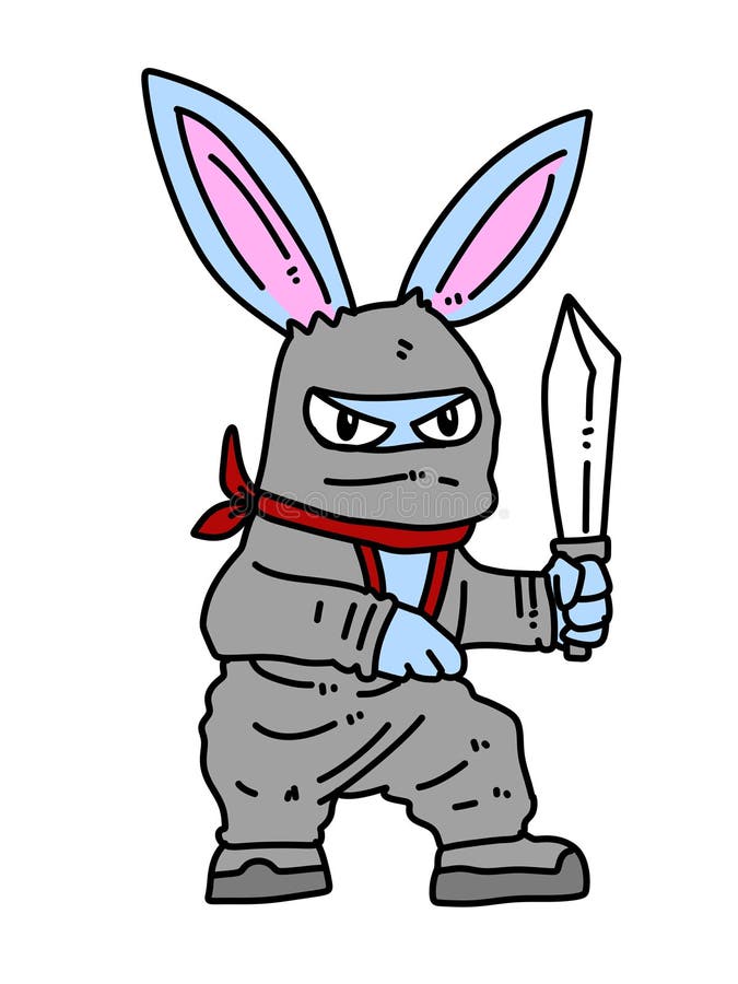 Cute Rabbit Ninja Cartoon on White Background Stock Illustration ...