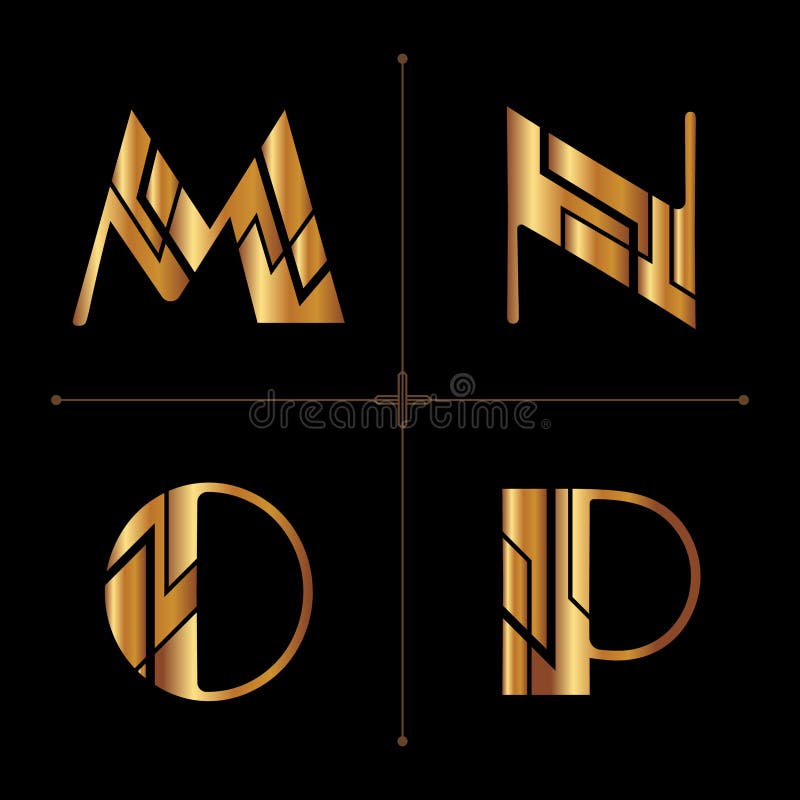 Art Deco Alphabet Design Letters Vintage Vector M, N, O, P Stock Illustration - Illustration of ...