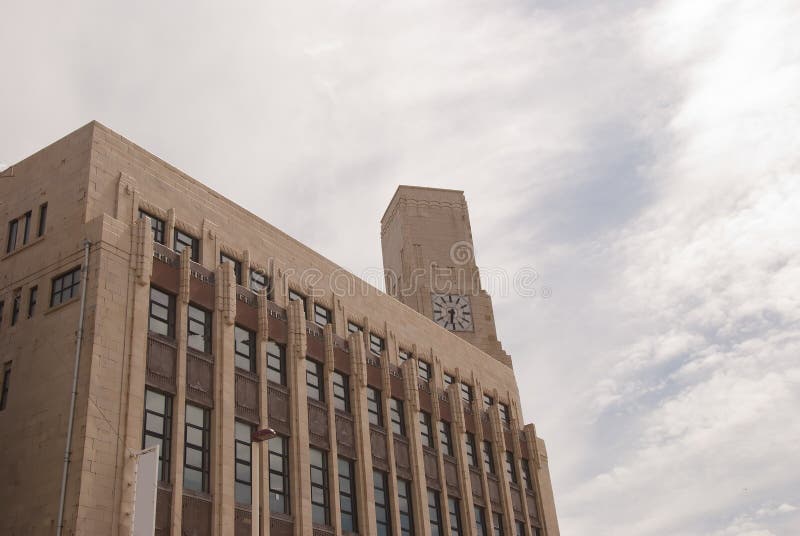Art Deco Building and Clocktower2 Stock Image - Image of deco, white ...